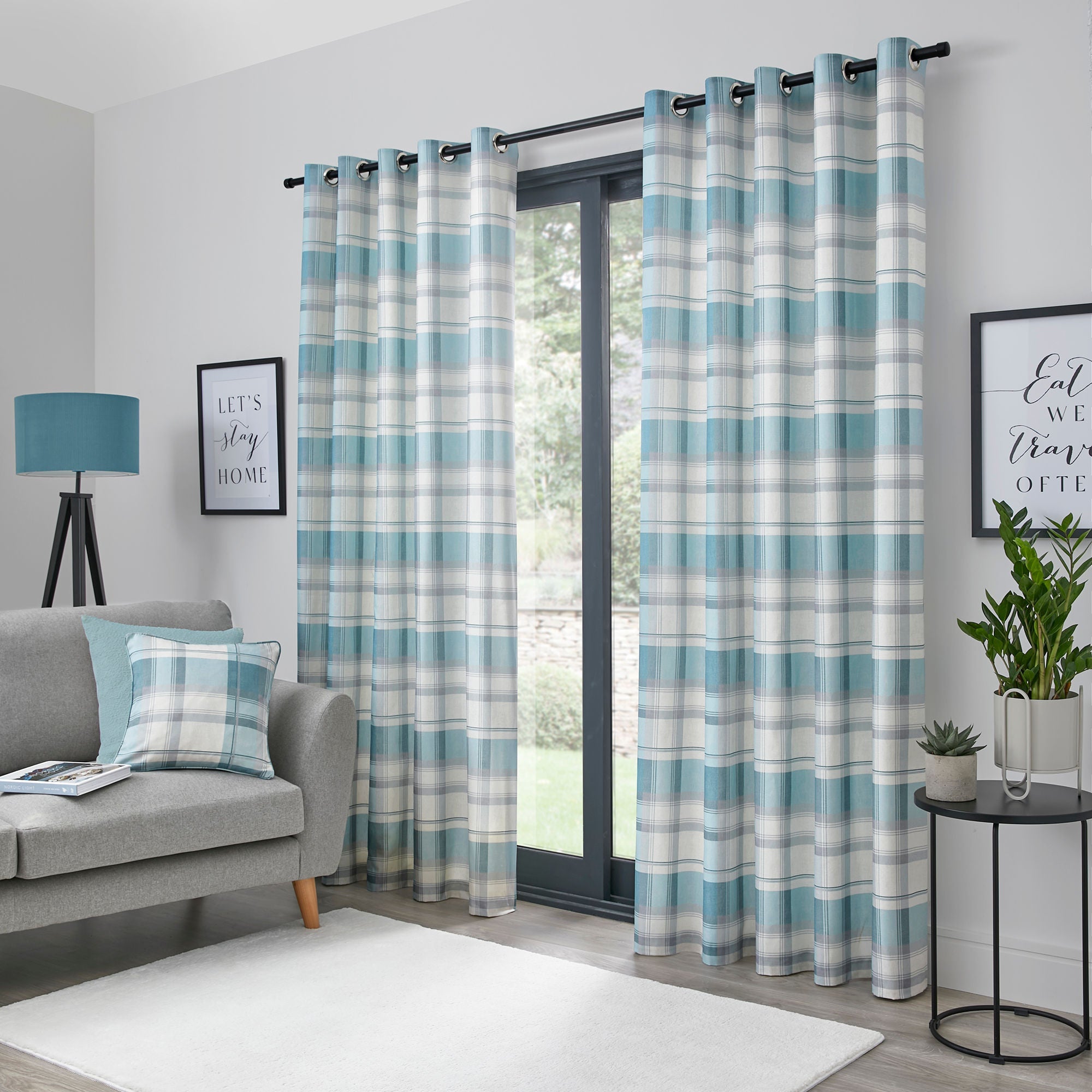 Balmoral Check Eyelet Curtains in Duck Egg – UW Home