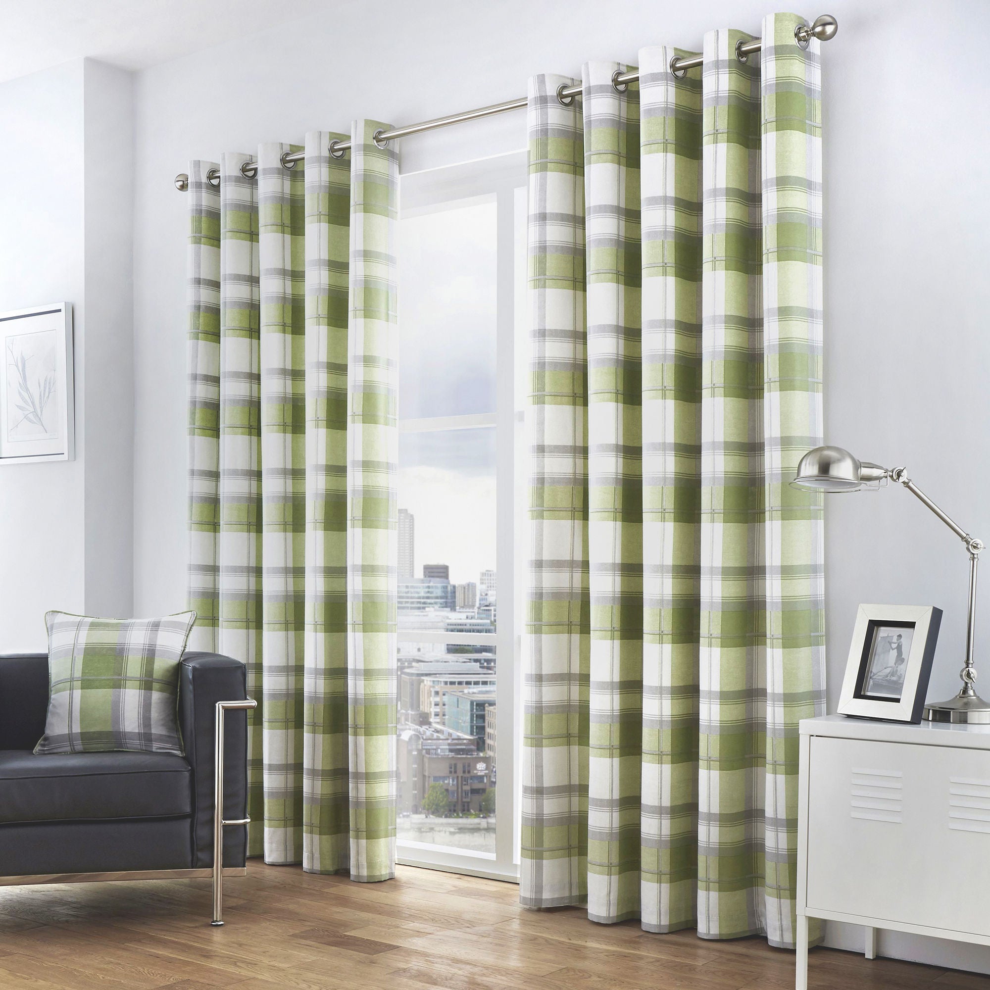 Balmoral Check Eyelet Curtains in Green – UW Home